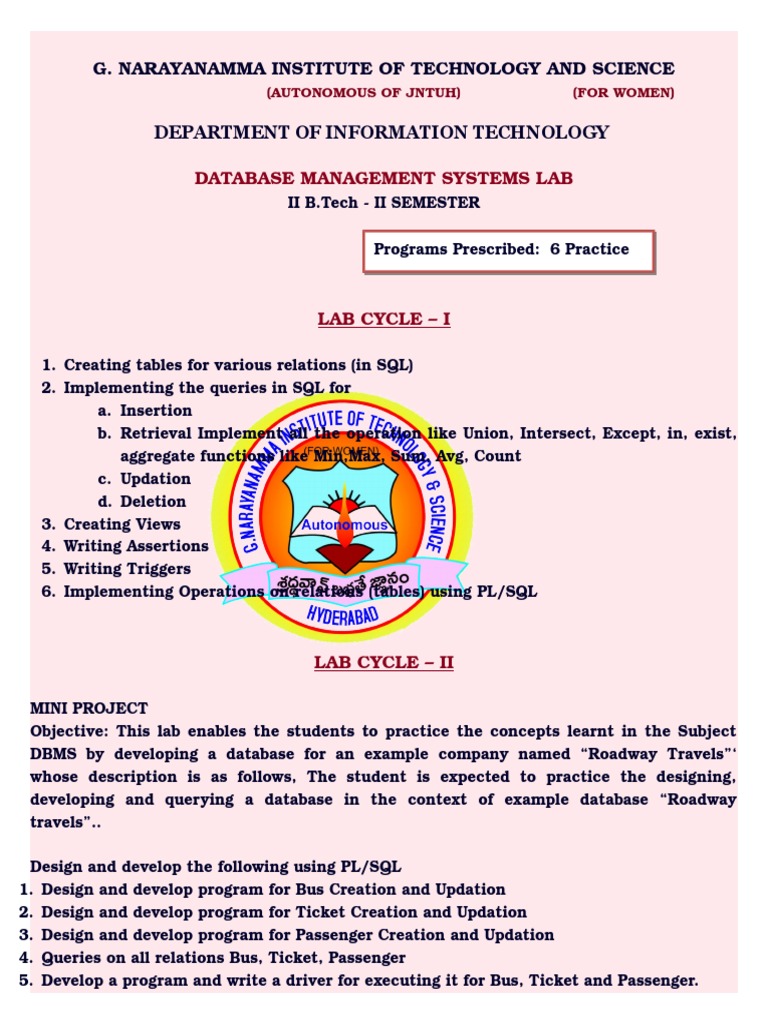 Database Management Systems Lab | PDF