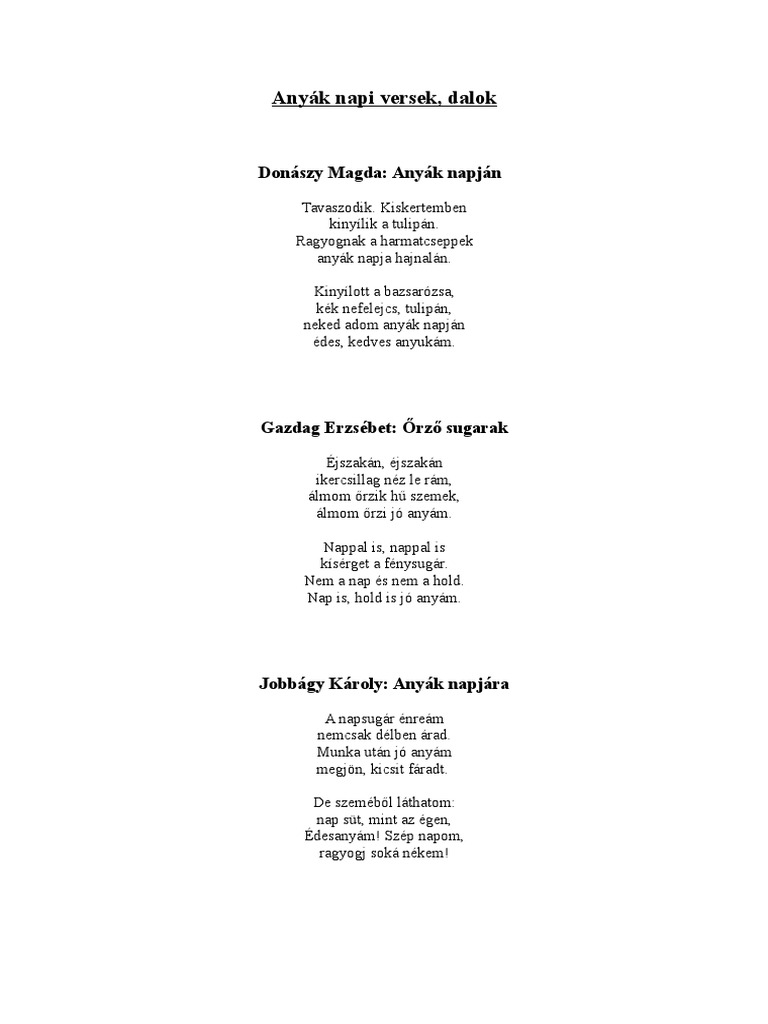 Anyák Napi Versek | PDF