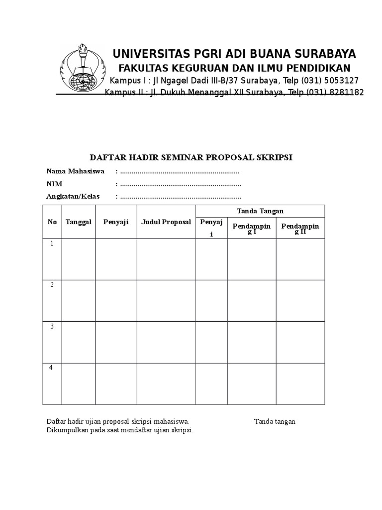 Daftar Hadir Seminar Proposal Skripsi | PDF