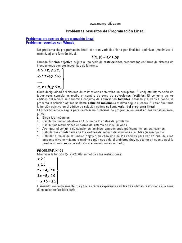 Problemas Resueltos de Programacion Lineal | PDF | Programación lineal | Enseñanza de matemática