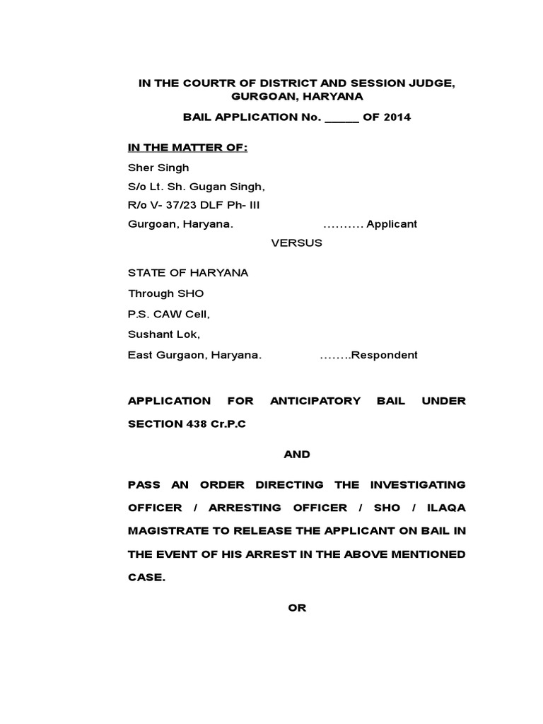 Bail Application | PDF | Bail | Arrest
