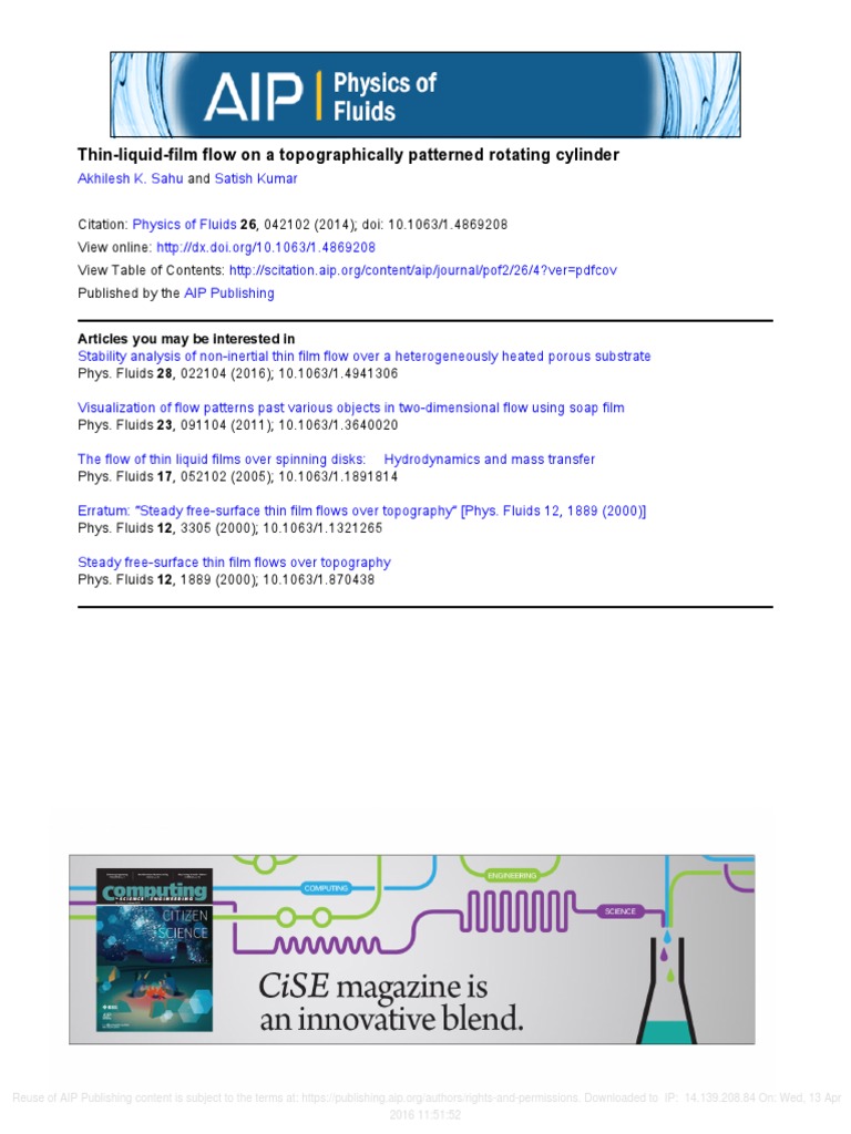 Thin Liquid Film Flow | PDF | Fluid Dynamics | Trigonometric Functions