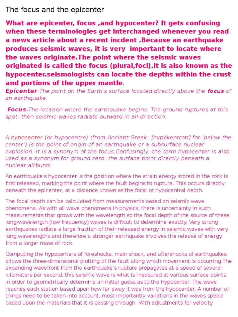 Understanding Earthquake Terminology: Defining the Epicenter, Focus ...