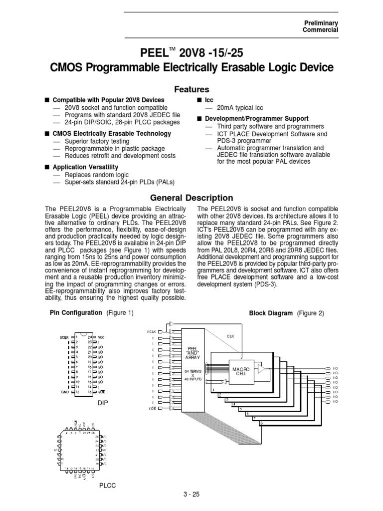 Peel 20V8 - 15/-25 CMOS Programmable Electrically Erasable Logic Device ...