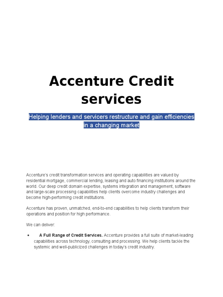 Accenture Credit Services | Credit (Finance) | Strategic Management