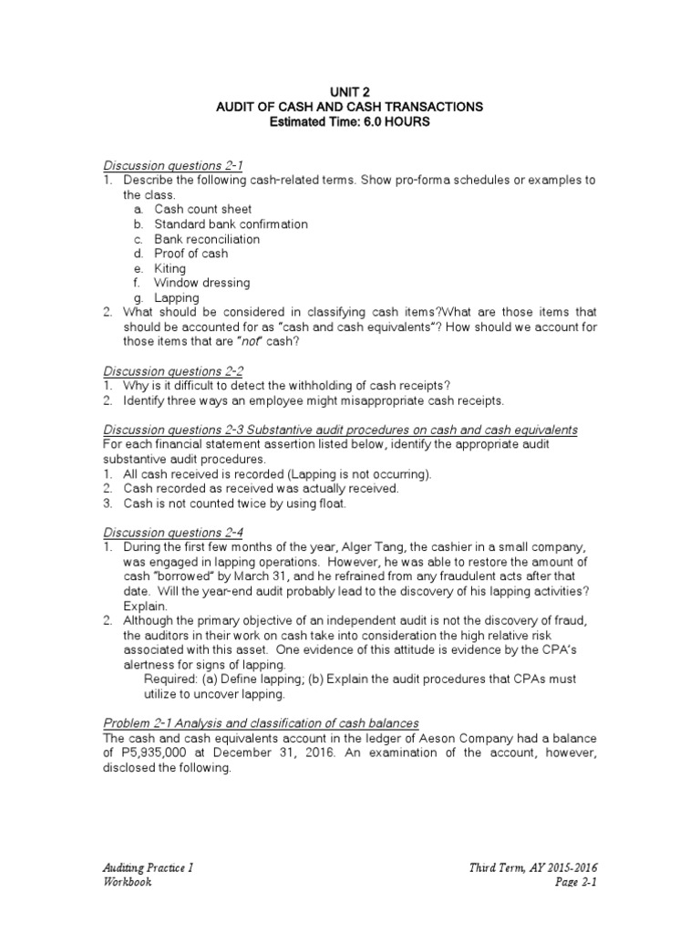 Cash Audit Procedures and Classifications | PDF | Cheque | Debits And ...