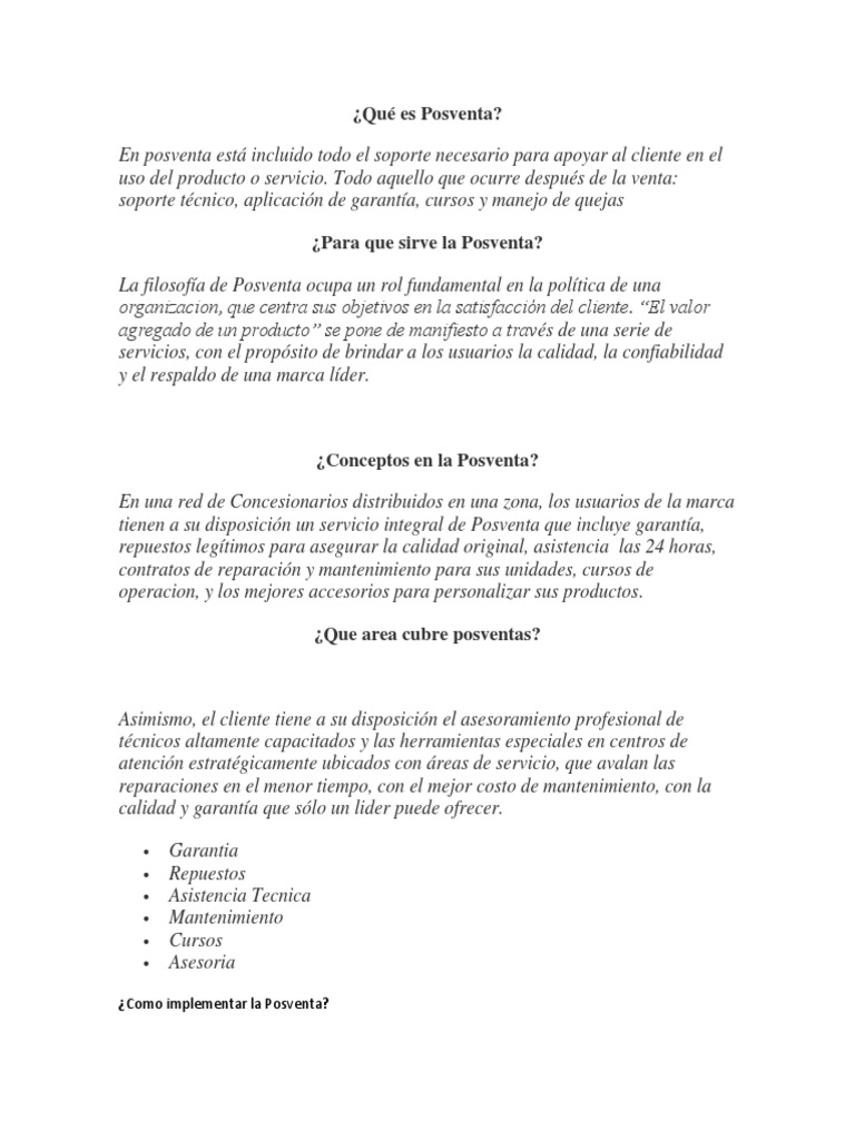 Qué Es Posventa | PDF | Cliente | Calidad (comercial)