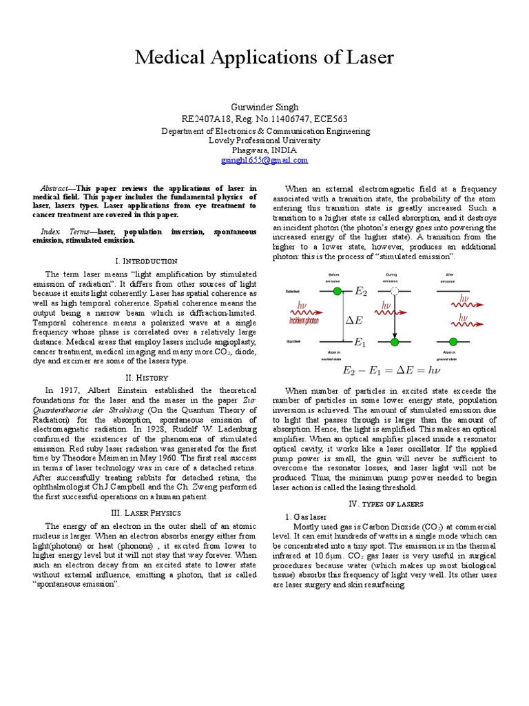 Medical Laser Applications Overview | PDF | Laser | Emission Spectrum