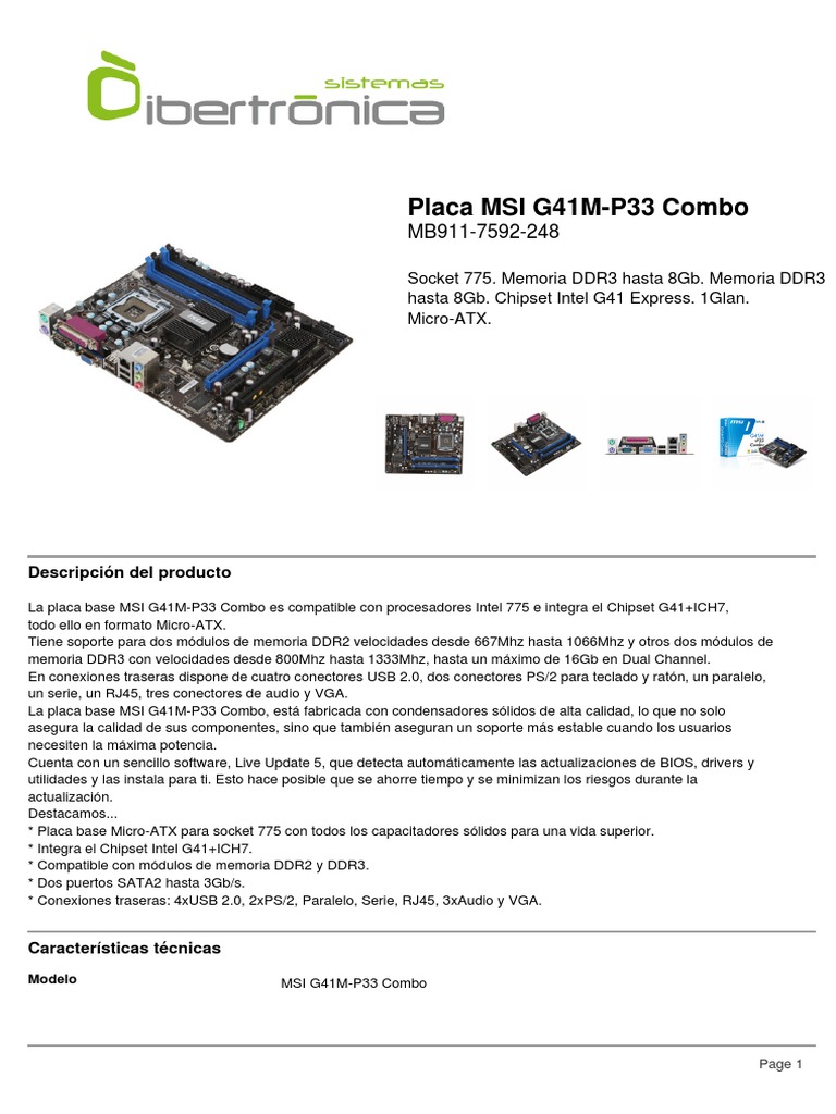 Placa MSI G41M P33 Combo | PDF