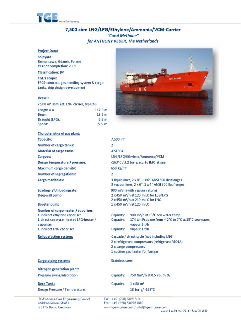 Specifications and Technical Details of the 7,500 cbm LNG/LPG/Ethylene/Ammonia/VCM-Carrier ...