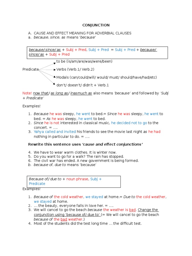 Conjunction Because, Because of | PDF | Predicate (Grammar) | Verb