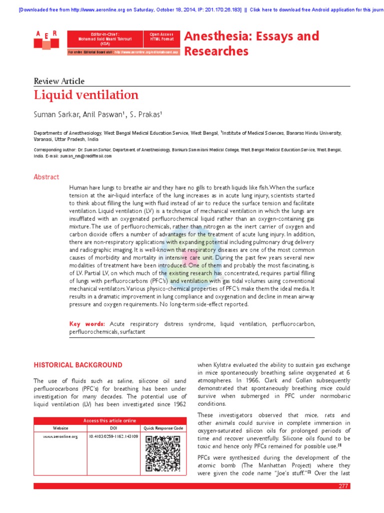 Liquid Ventilation Technique Shows Promise for Acute Lung Injury | PDF ...