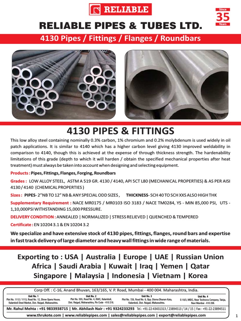 Astm A519 4130 Seamless Pipe & Fittings | PDF | Pipe (Fluid Conveyance ...