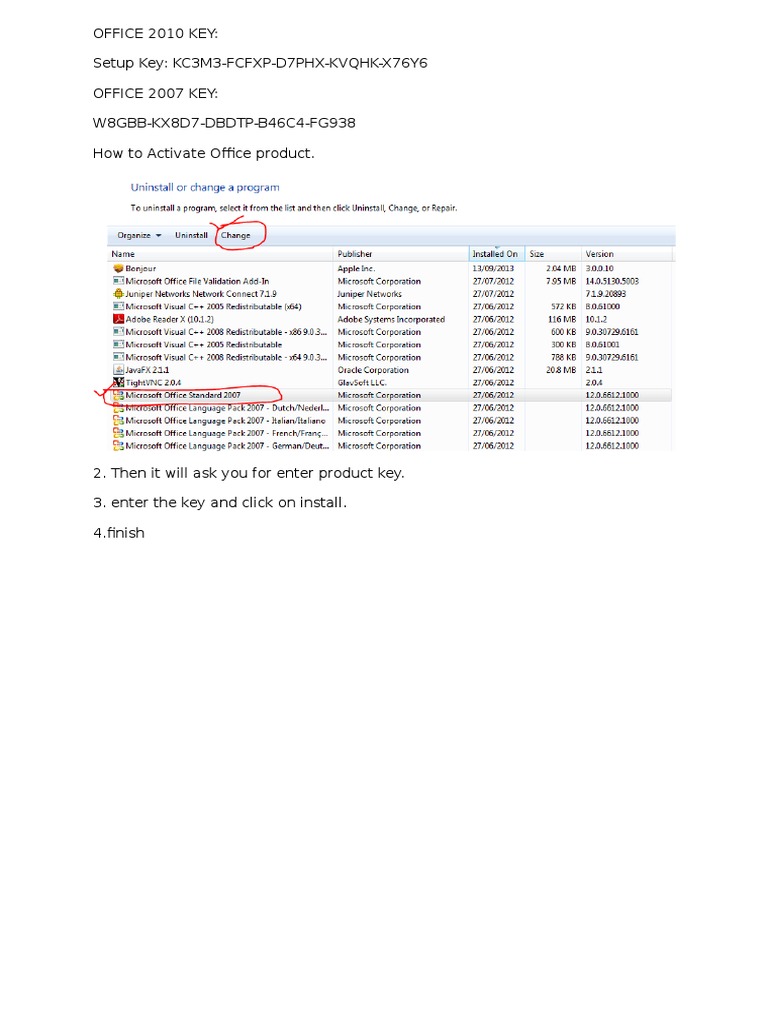 Office 2010 Key: Setup Key: KC3M3-FCFXP-D7PHX-KVQHK-X76Y6 Office 2007 ...