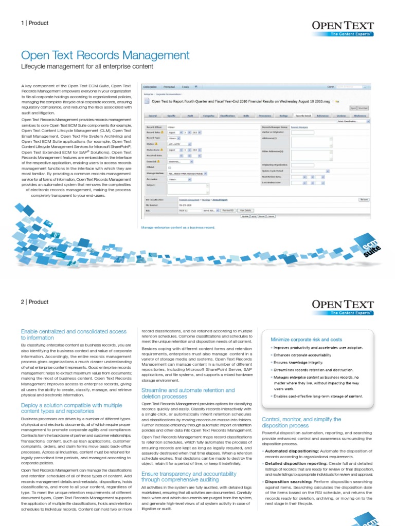 Open Text Records Management Datasheet | PDF | Records Management ...