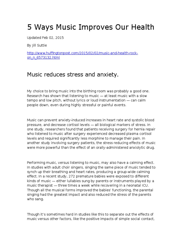 5 Ways Music Improves Our Health | PDF | Pain | Stress (Biology)