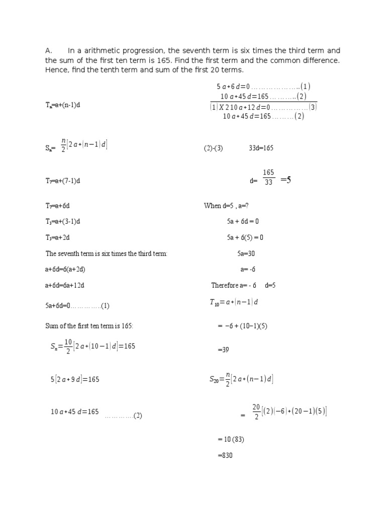 Arithmetic Progression and Geometric Sequence Word Problems | PDF ...