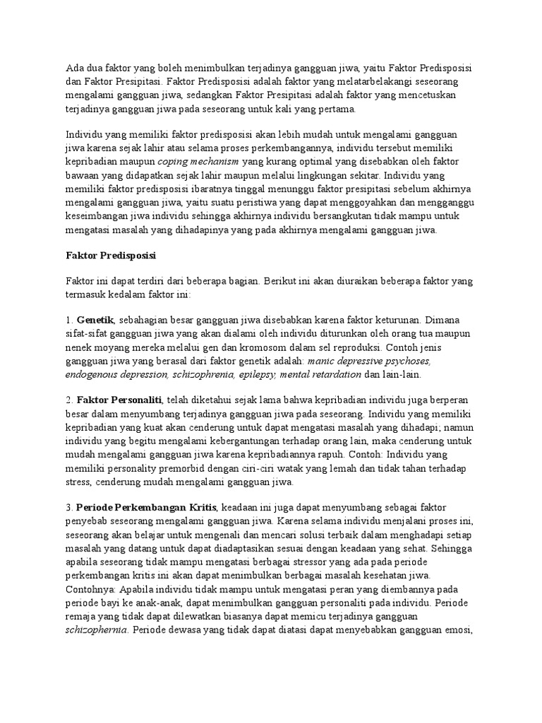 Faktor Predisposisi Dan Faktor Presipitasi | PDF