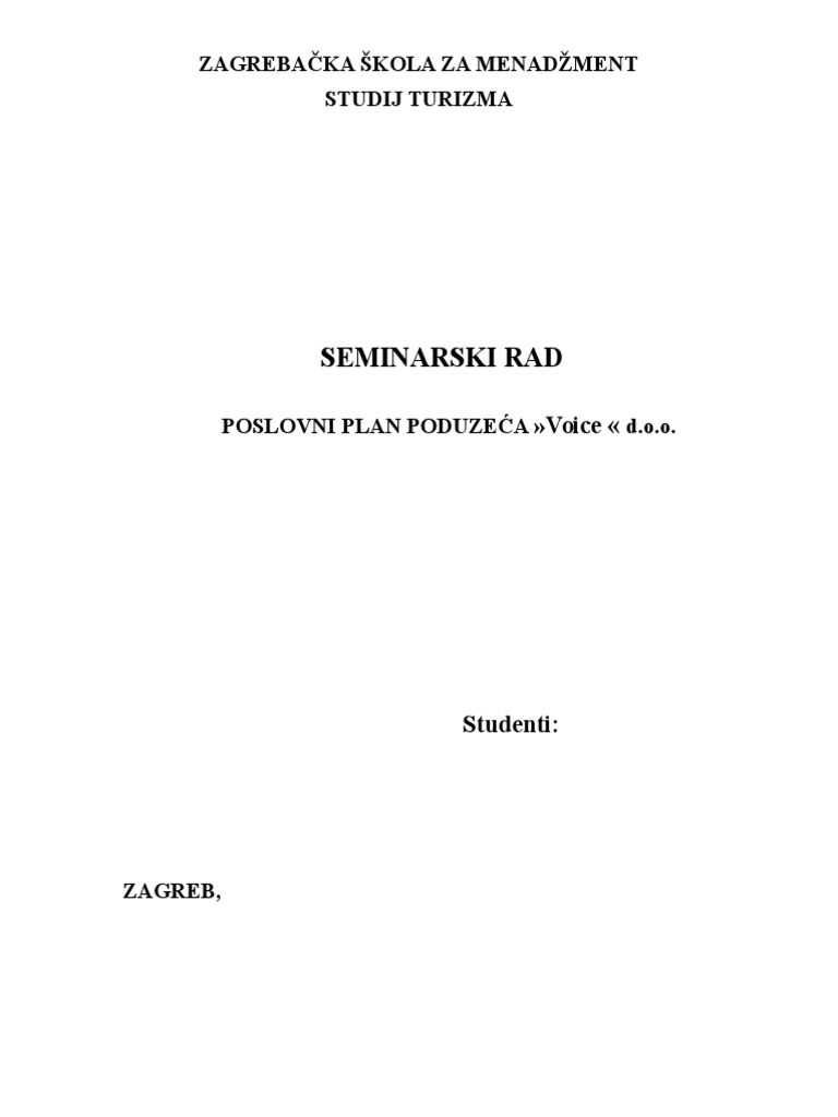 Primjer Poslovnog Plana | PDF