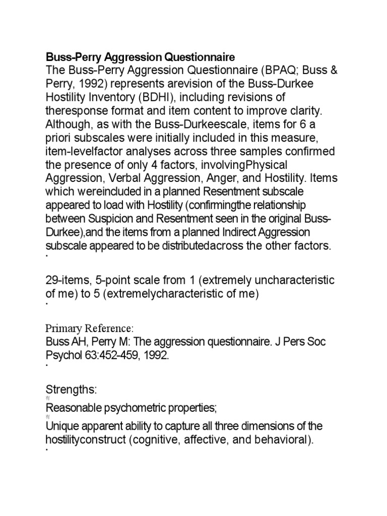 Buss-Perry Aggression Questionnaire | PDF | Science & Mathematics