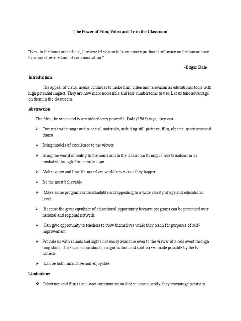 Film and TV as Classroom Tools | PDF | Television | Video