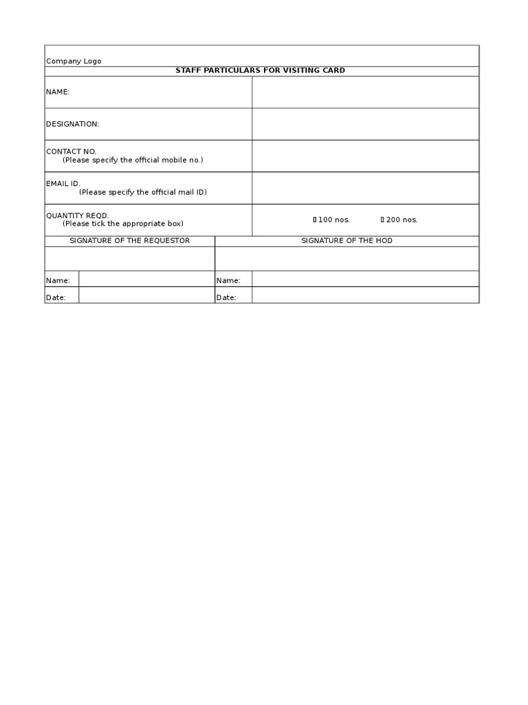 Visiting Card Request Form | PDF | Computers