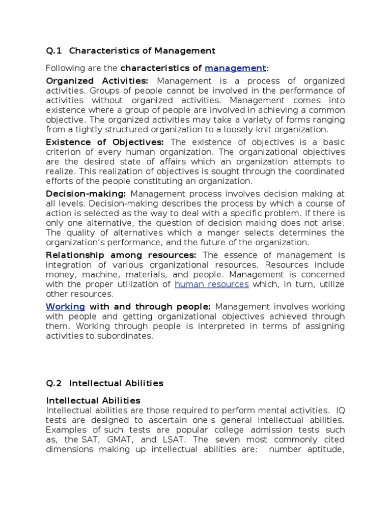Key Characteristics of Management | PDF