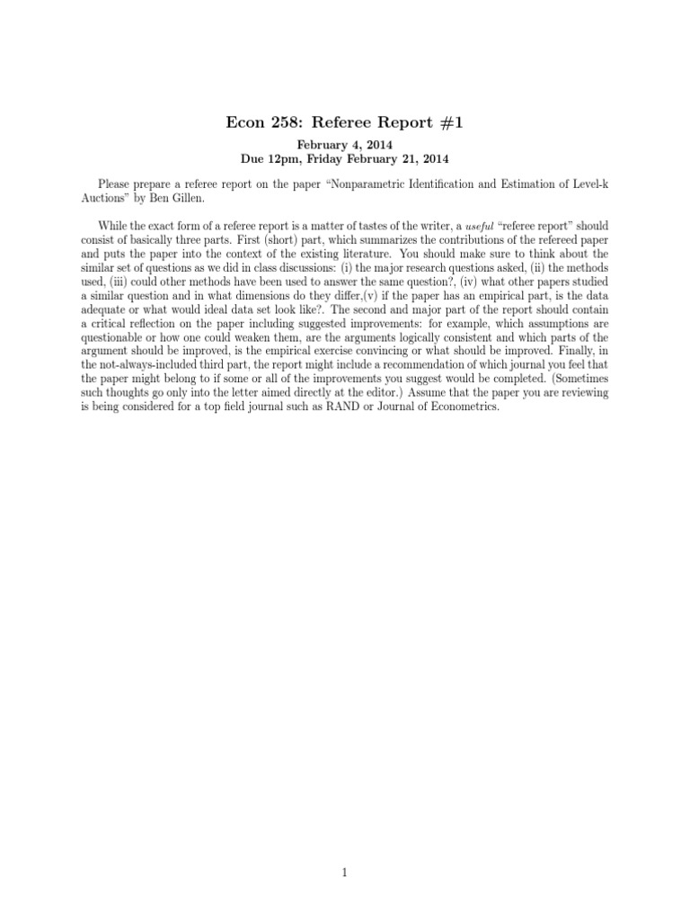 Referee Report on Level-k Auctions Paper | PDF