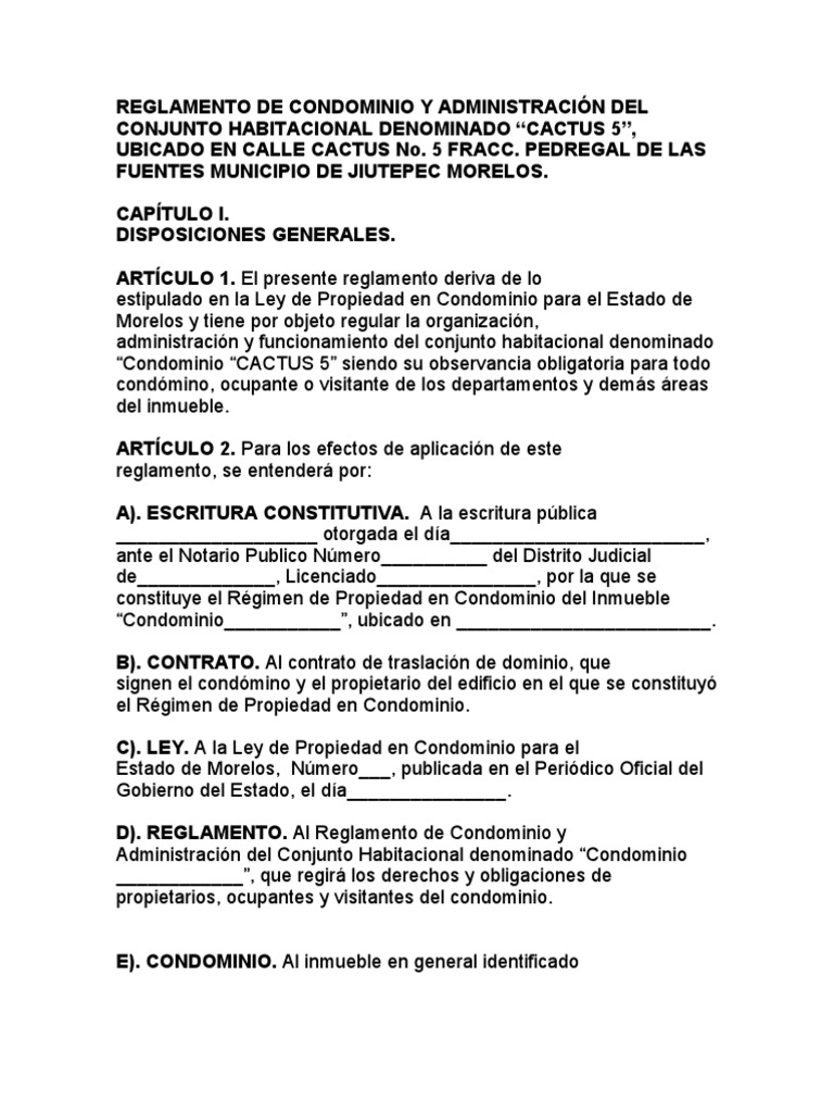 Reglamento de Condominio 1 | PDF | Condominio | Derecho y economía