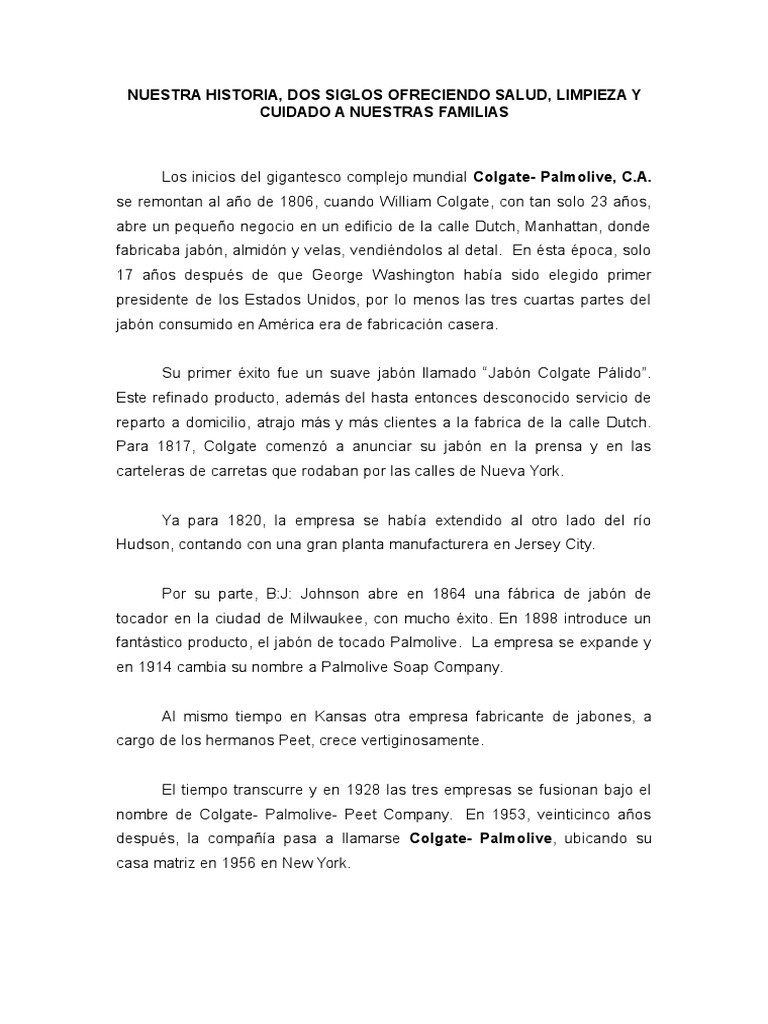 Historia Colgate | PDF | Distribución (comercial) | Calidad (comercial)