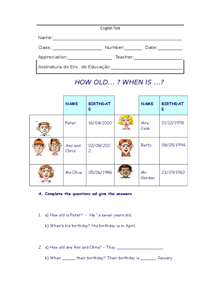 How Old ? When Is ?: Name Birthdat E Name Birthdat E | PDF