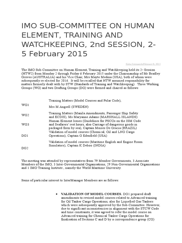 Summary of Key Discussions and Outcomes of the IMO Sub-Committee on ...