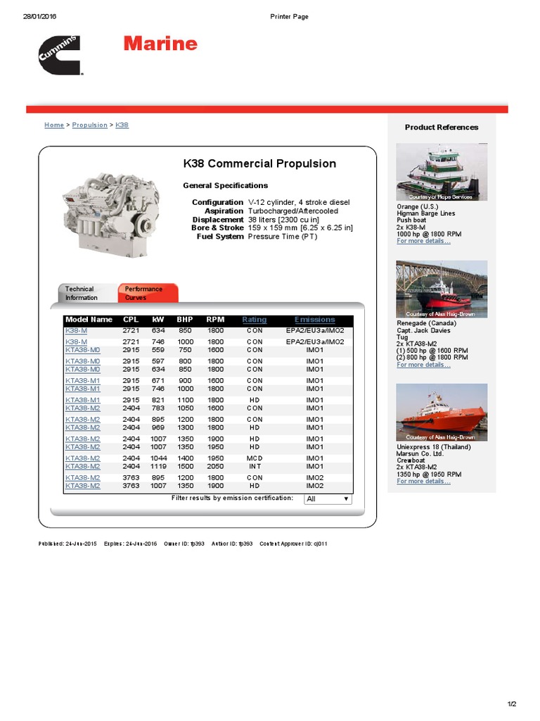 Cummins K38 Engine Specifications | PDF | Technology & Engineering