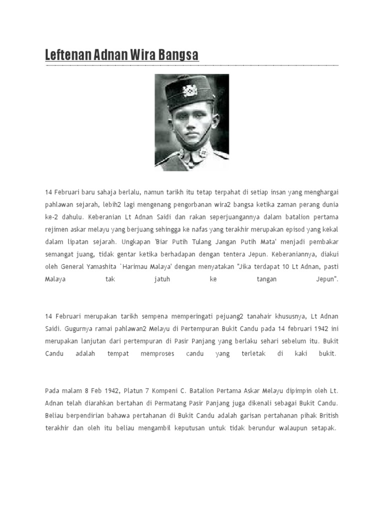 Keberanian Seorang Pahlawan: Kisah Kepahlawanan Lt Adnan Bin Saidi | PDF