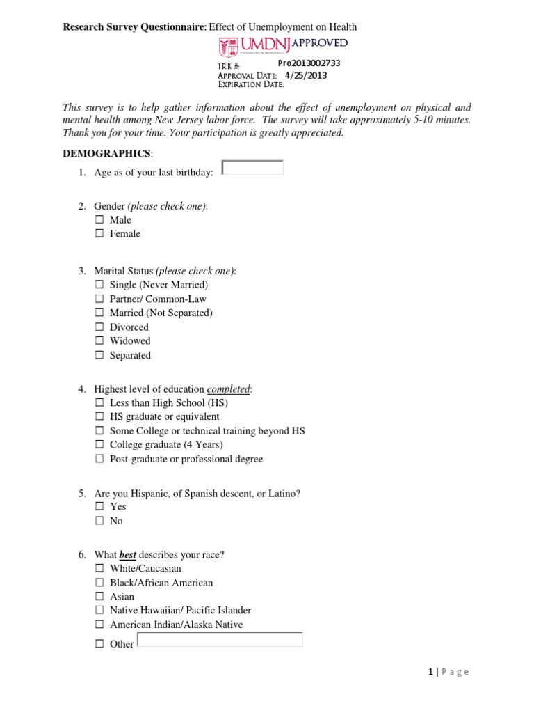 Survey Questionnaire 5-30-2013 FORM (Final) - Distributed | PDF ...
