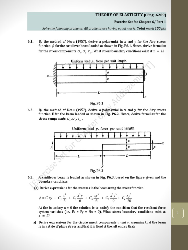 Theory of Elasticity: Solve The Following Problems. All Problems Are ...