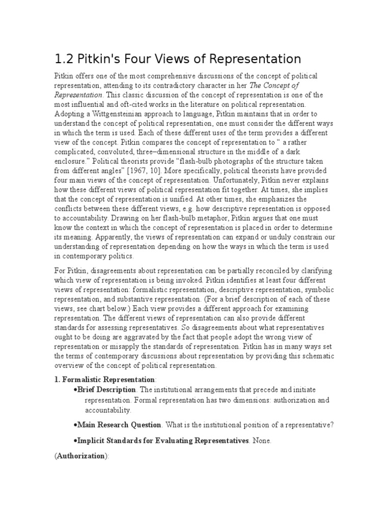 1.2 Pitkin's Four Views of Representation | PDF | Concept | Accountability