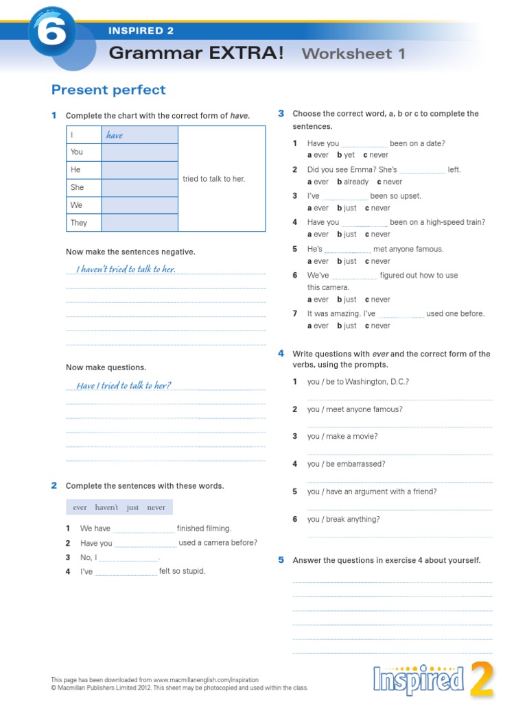 Grammar-EXTRA Inspired 2 Unit 6 Present Perfect | PDF