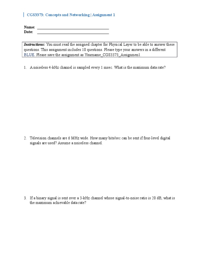 CGS3373 Networking Assignment 1 Questions | PDF | Duplex ...
