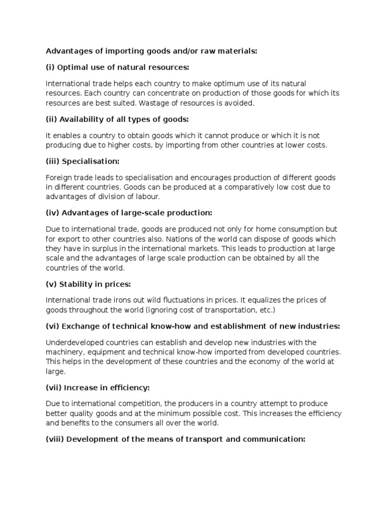 Advantages of Importing Goods And | Trade | Economic Development
