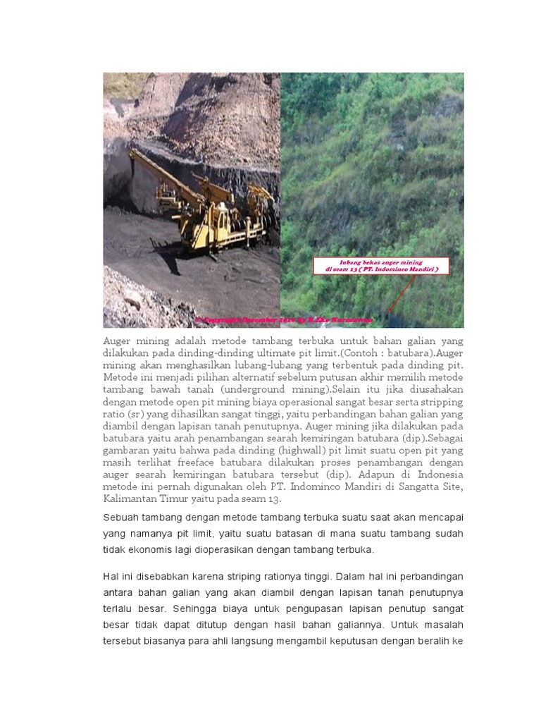 Metode Auger Mining untuk Penambangan Batubara | PDF