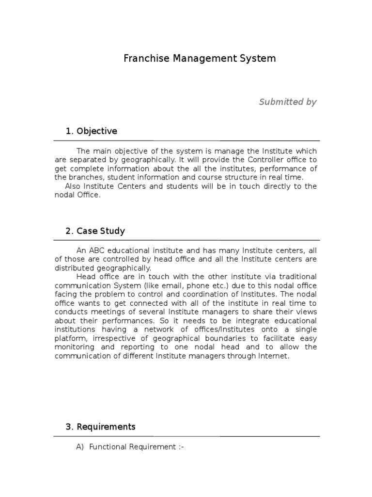 Franchise Management System: 1. Objective | PDF | Franchising | Internet