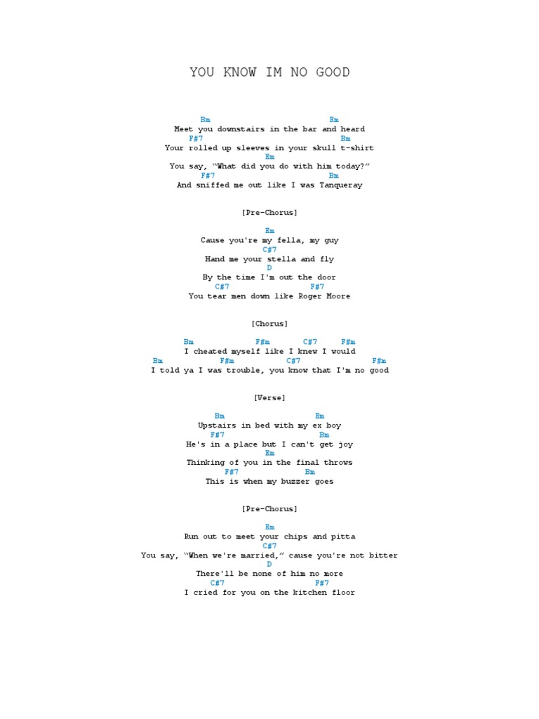 You Know I'm No Good CHORDS
