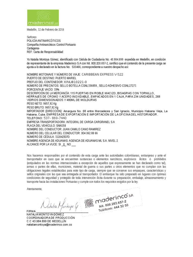 Carta de Responsabilidad Vuce | PDF