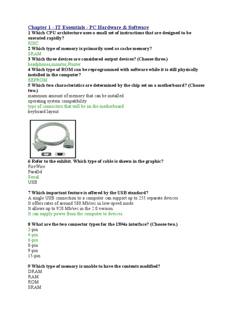 ITE-test 1-3 Answer | PDF | Random Access Memory | Usb