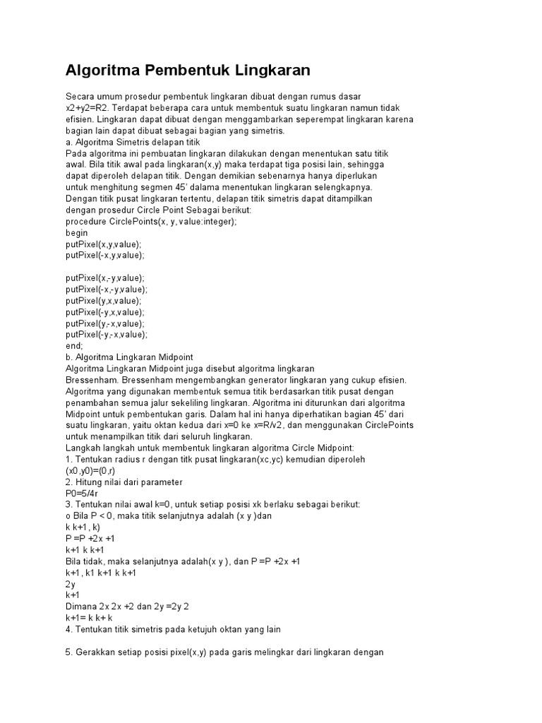 Algoritma Pembentuk Lingkaran | PDF