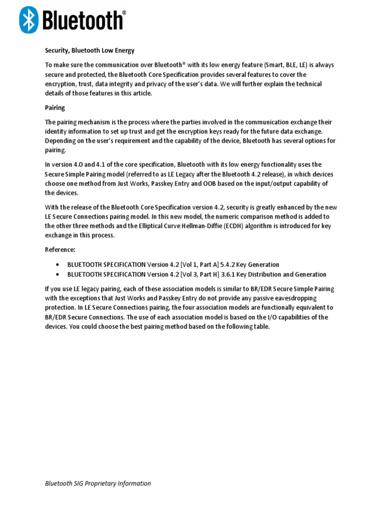 Bluetooth Low Energy Security | PDF | Bluetooth | Key (Cryptography)