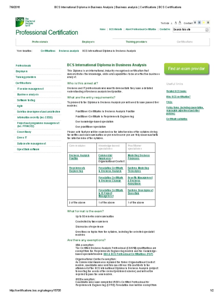 BCS International Diploma in Business Analysis - Business Analysis ...