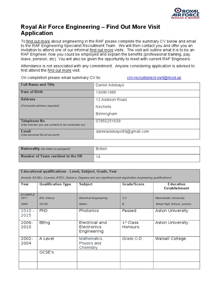 Royal Air Force Engineering - Find Out More Visit Application | PDF