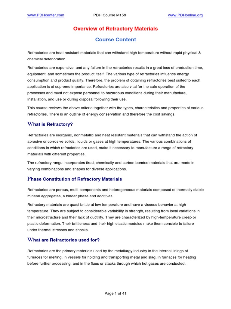 Overview - Refractories | PDF | Refractory | Aluminium Oxide